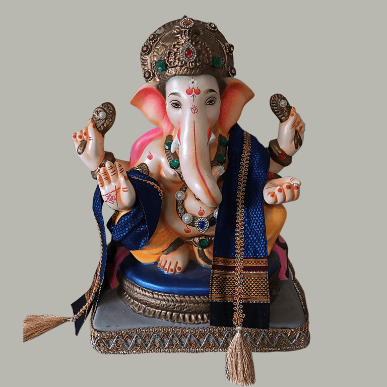 Ganpati Bappa Shela Simple | Blue with Black Border| Khun
